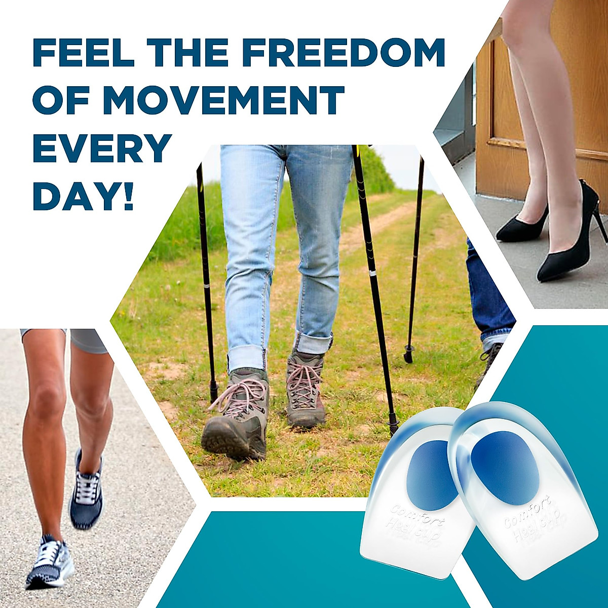 Gel Silicone Heel Cups/Pads, 2 Pack, FSA HSA Eligible, for Achilles Tendonitis, Shoe Wedge Inserts for Plantar Fasciitis, Bone Spur, Foot Pain Relief Support, Comfort Cushion Insoles for Women/Men