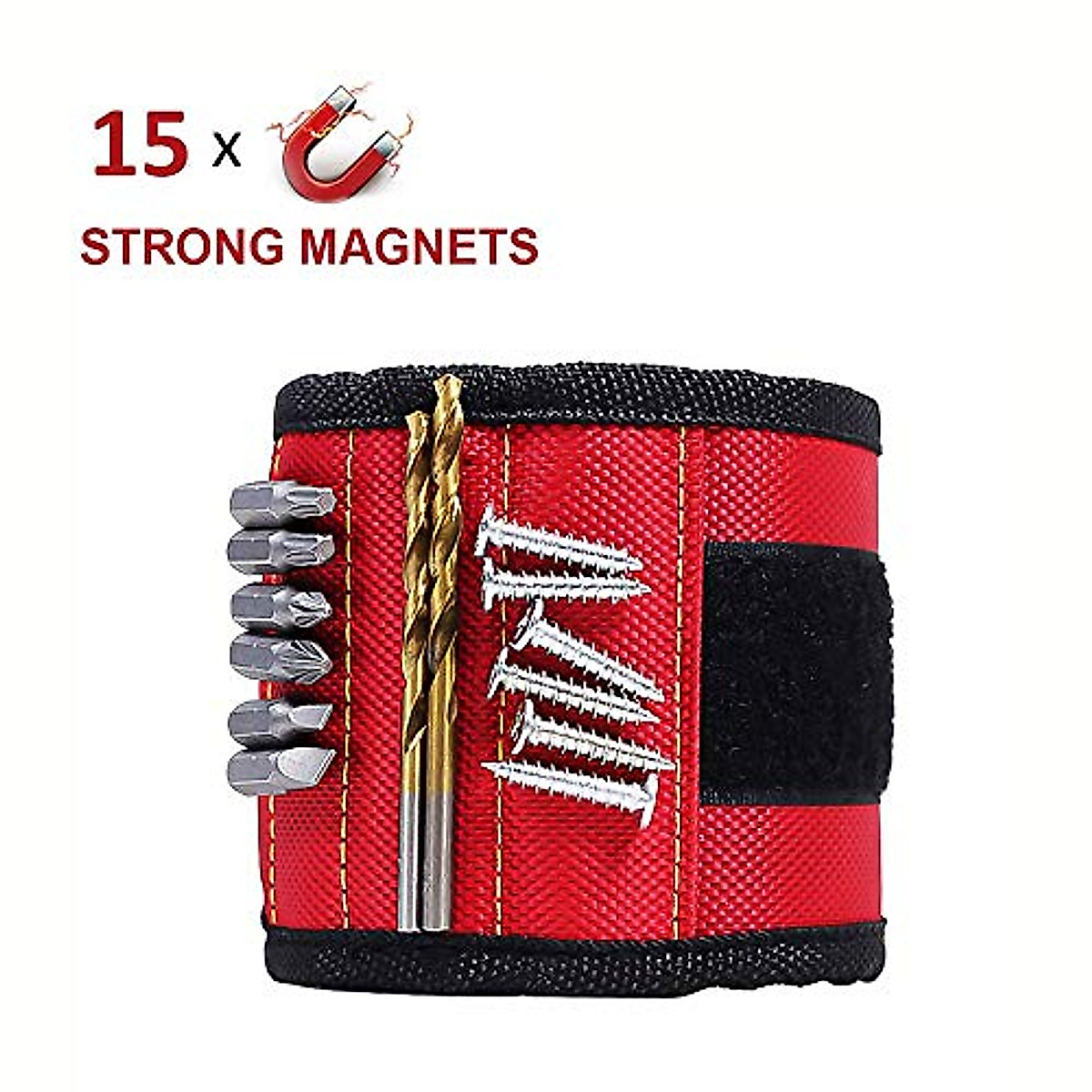 Magnetic Wristband, Perfect for Dad, Tool Belt with 15 Magnets for Holding Screws, Nails, Drill Bits, Cool Gadgets for Men, Women, Dad, Husband, Carpenters(red)1