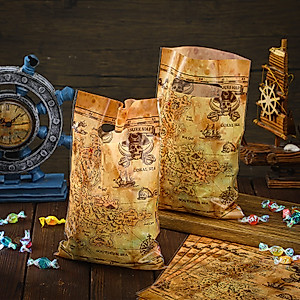 100 Pcs Pirate Party Treat Bags Pirate Candy Goodie Bags Goody Bags Pirate Party Favors Bags Treasure Map Treat Bags Pirate Loot Bags Gift Bag Pirate Cellophane Bags for Nautical Themed Birthday Party