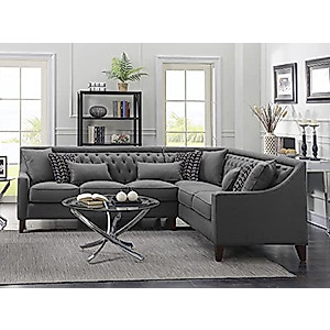 Iconic Home Chic Home Aberdeen Linen Tufted Down Mix Modern Contemporary Right Facing Sectional Sofa, Grey,