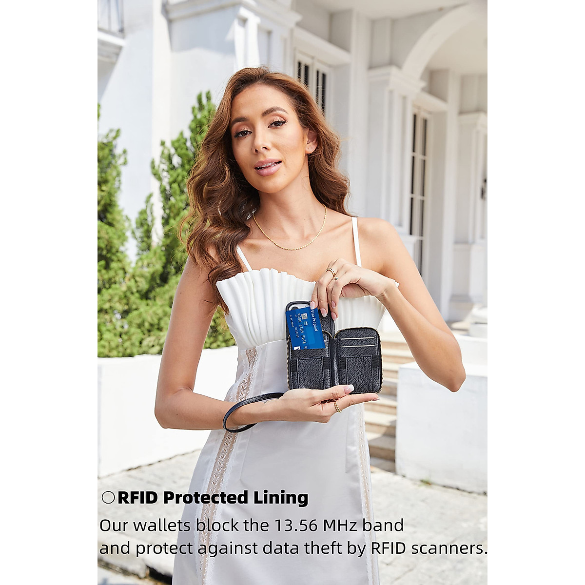 ZVE iPhone 12 Pro Max Wallet Case, Zipper Case with RFID Blocking Card Holder Slot Wrist Strap Handbag Protective Leather Cover for Women iPhone 12 Pro Max, 6.7" - Black