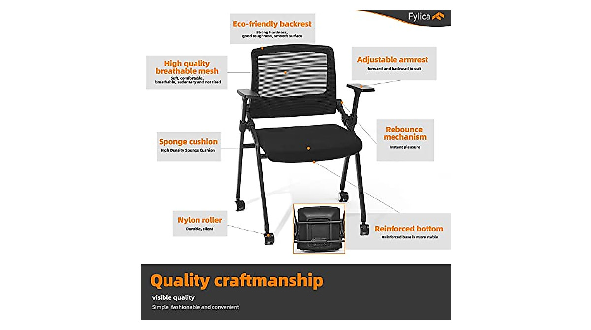 FYLICA Foldable Office Chair Set of 2 with PU Wheels and Sliding ...