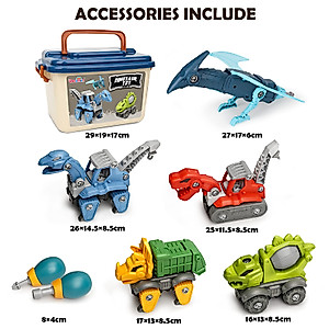 Dreamon Take Apart Construction Toys Truck Set Transforming Dino Truck, STEM Dinosaur Toy with Electric Drill,Educational Gifts for Boys Kids 3 4 5 6 Year Old