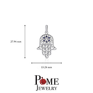 Pome Hamsa Hand Pendant Necklace with CZ Stone in Sterling Silver, Cubic Zirconia Necklace, Blue Enamel, Made in America (Pendant Only)