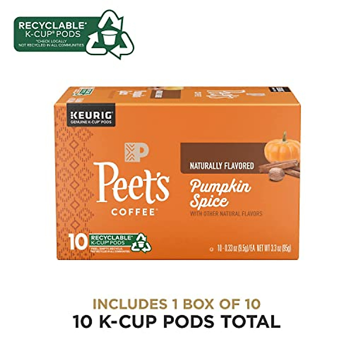Peet’s Coffee, Pumpkin Flavored - 10 K-Cup Pods for Keurig Brewers (1 Box of 10 K-Cup Pods)