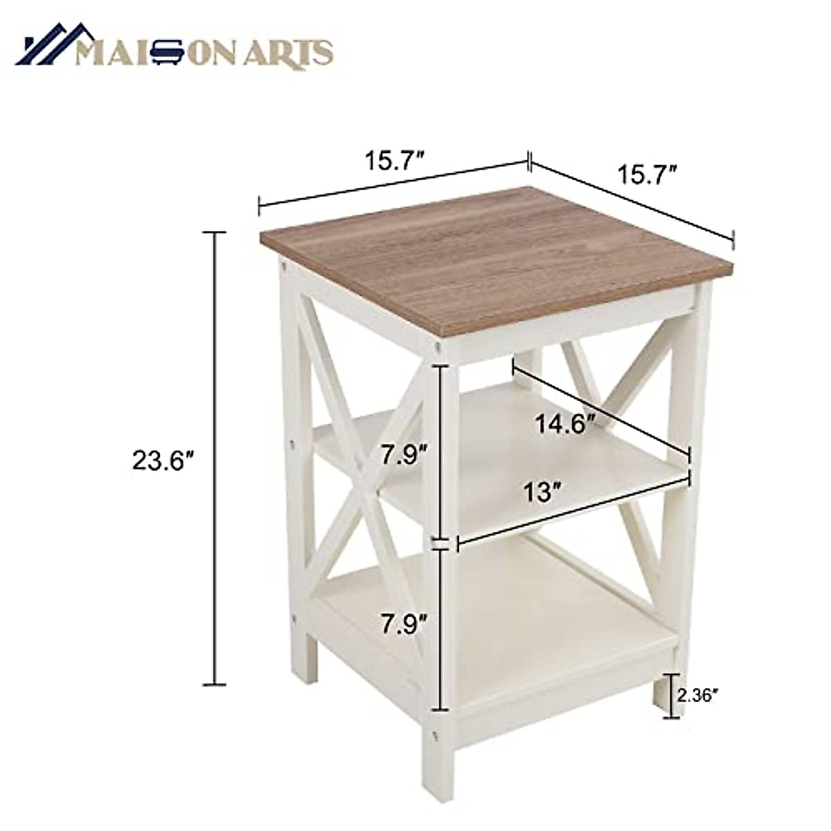 MAISON ARTS End Tables Living Room Set of 2 Farmhouse Side Tables 3-Tiers Rustic Nightstands with Storage for Bedroom, Modern Wood Look Mid Century Accent Furniture, Easy Assembly, Ivory