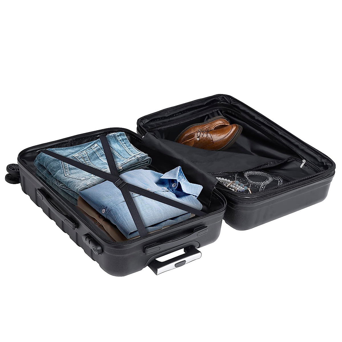 SUPER DEAL Black Luggage Set 3 Piece Hardside Expandable Luggage with Spinner Wheels Hardshell Lightweight Durable Suitcases Travel Carry Ons, 21/26/30 inch