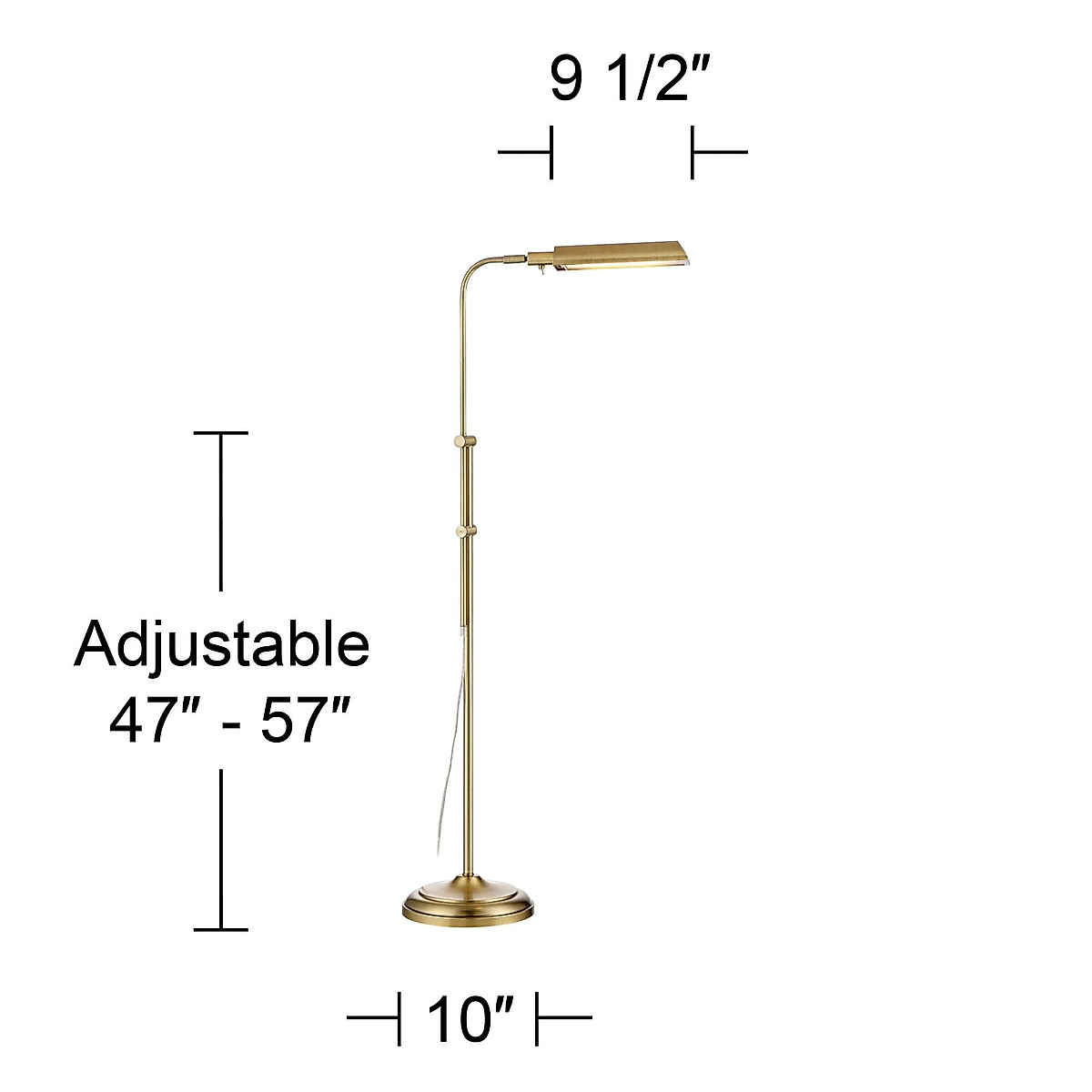 360 Lighting Culver Traditional Pharmacy Floor Lamp Standing LED Adjustable Height Plated 57" Tall Aged Brass Metal Shade Pole Light for Living Room Reading House Bedroom Home Decor