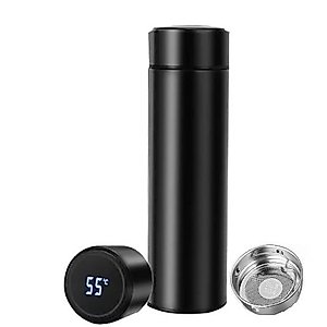 BestJenara Insulated Water Bottle with LED Display Coffee Vacuum Thermos Bottle Keep Drinks Hot or Cold for Travel School Office (Black, 17 fl oz)