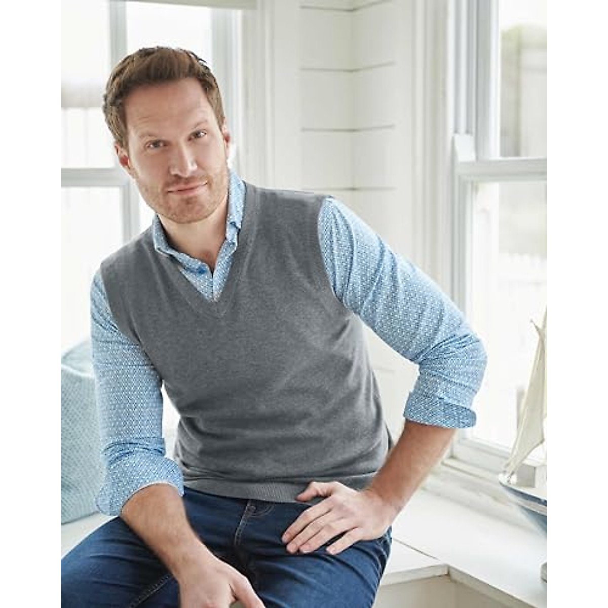 COOFANDY Men s Wool Blend Relax Fit Vest Knit V-Neck Sweater