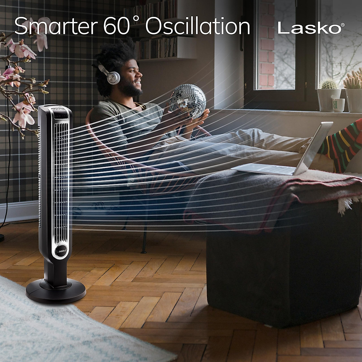 Lasko 2511 36” Oscillating 3-Speed Remote Control Tower Fan for Home, 36 Inch, Black