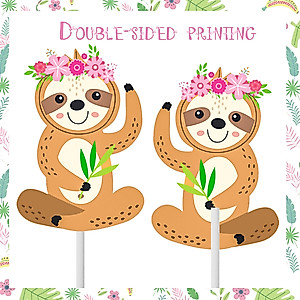 24pcs Sloth Cupcake Toppers Decorations Sloth Birthday Party Supplies Sloth Party Decorations for Kids Girls Sloth Theme Cute Animal Theme Birthday Party Wedding Baby Shower Supplies