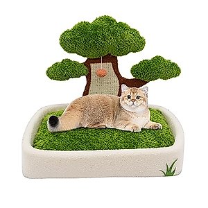 Cat Bed Small Dog Bed with Hanging Ball & Rattan Mat, 23.6'' Faux Fur Plush Indoor Soft Cat Bed Anti Anxiety Calming Pet Bed Removable Square Cushion Washable