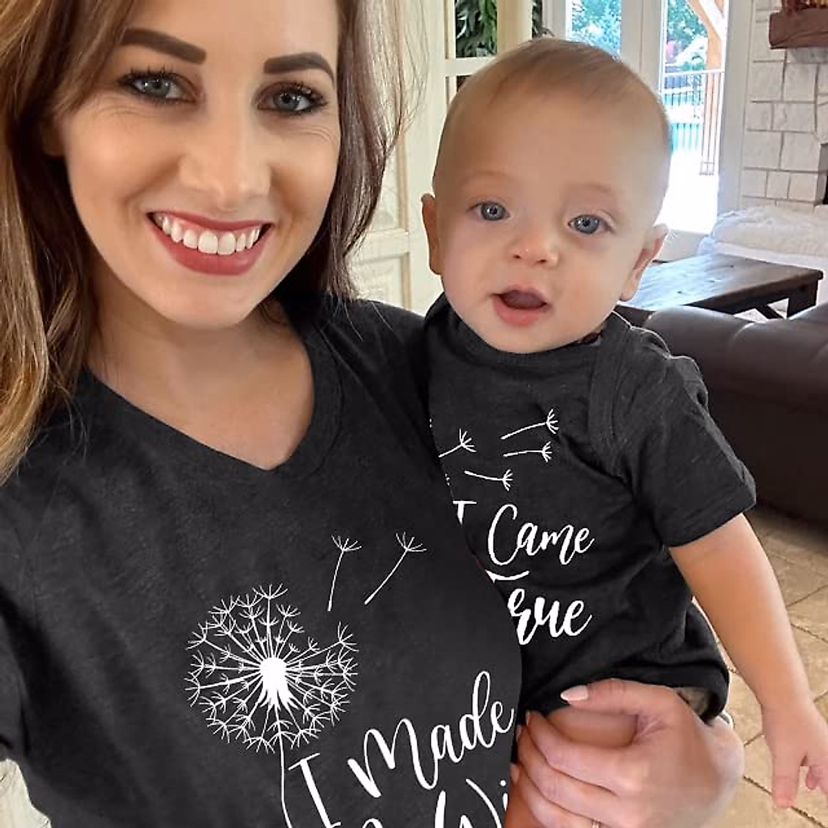 QLIPIN Mom and Me Matching Shirt Mama and Baby Matching Outfits Dandelion Print Tshirt I Made A Wish I Came True Baby Mother Family Outfit Set