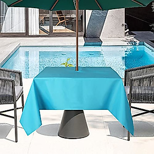 youngseahome Outdoor Tablecloth Wrinkle-Free Stain Resistant Waterproof Polyester Fabric Table Cover with Zipper Umbrella Hole for Picnic/Party/Dinner/Patio Garden(60×60inch Square,Zippered,Aqua)