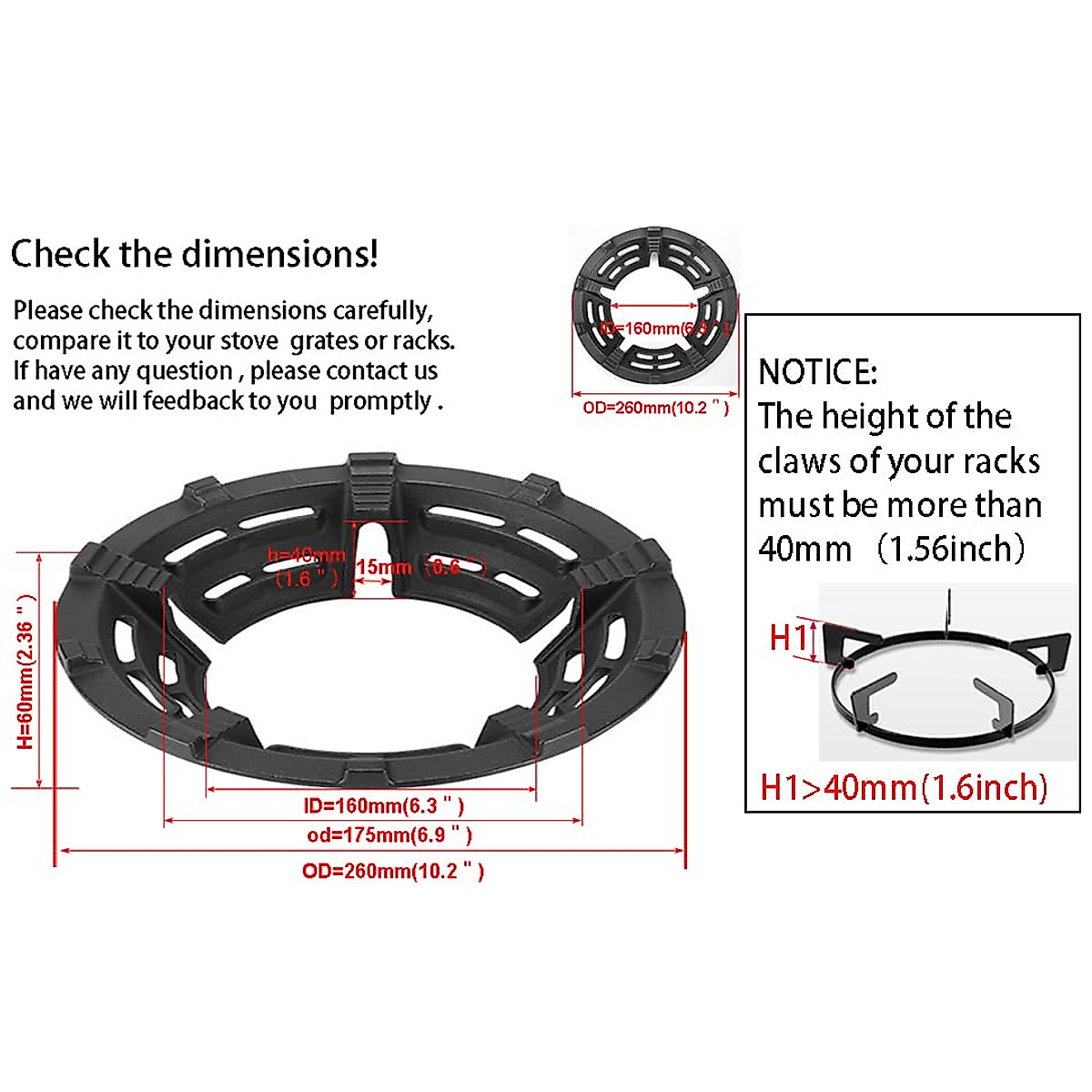 IEUYO Cast Iron Wok Support Ring Burner Ring for Gas Stove Rack Pot Holder Anti-skid Time-saving and Energy-saving for 5 claws racks or grates