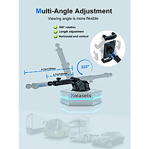 Kolasels Car Dashboard Windshield Tablet Mount for 4-13" iPad & Phone, Telescopic arm Suction Cup Truck Dash Window Tablet Holder for iPad Pro 12.9 11 10.5 9.7, iPad Air Mini, Samsung Tabs, iPhone etc