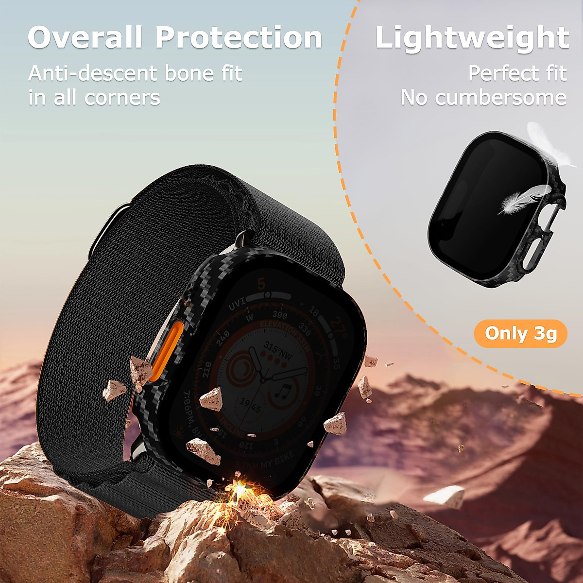 TSOGIA Apple Watch Ultra Privacy Screen Protector & Bumper Case, 49mm, 2 Pack, Carbon Fiber, Anti-Peeping