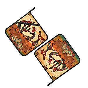 Pot Holders Southwest Native American Kokopelli Square Heat Resistant Kitchen Potholder Set of 2 for Cooking Baking BBQ Oven Hot Pads Oven Mitts 8 X8 Inch
