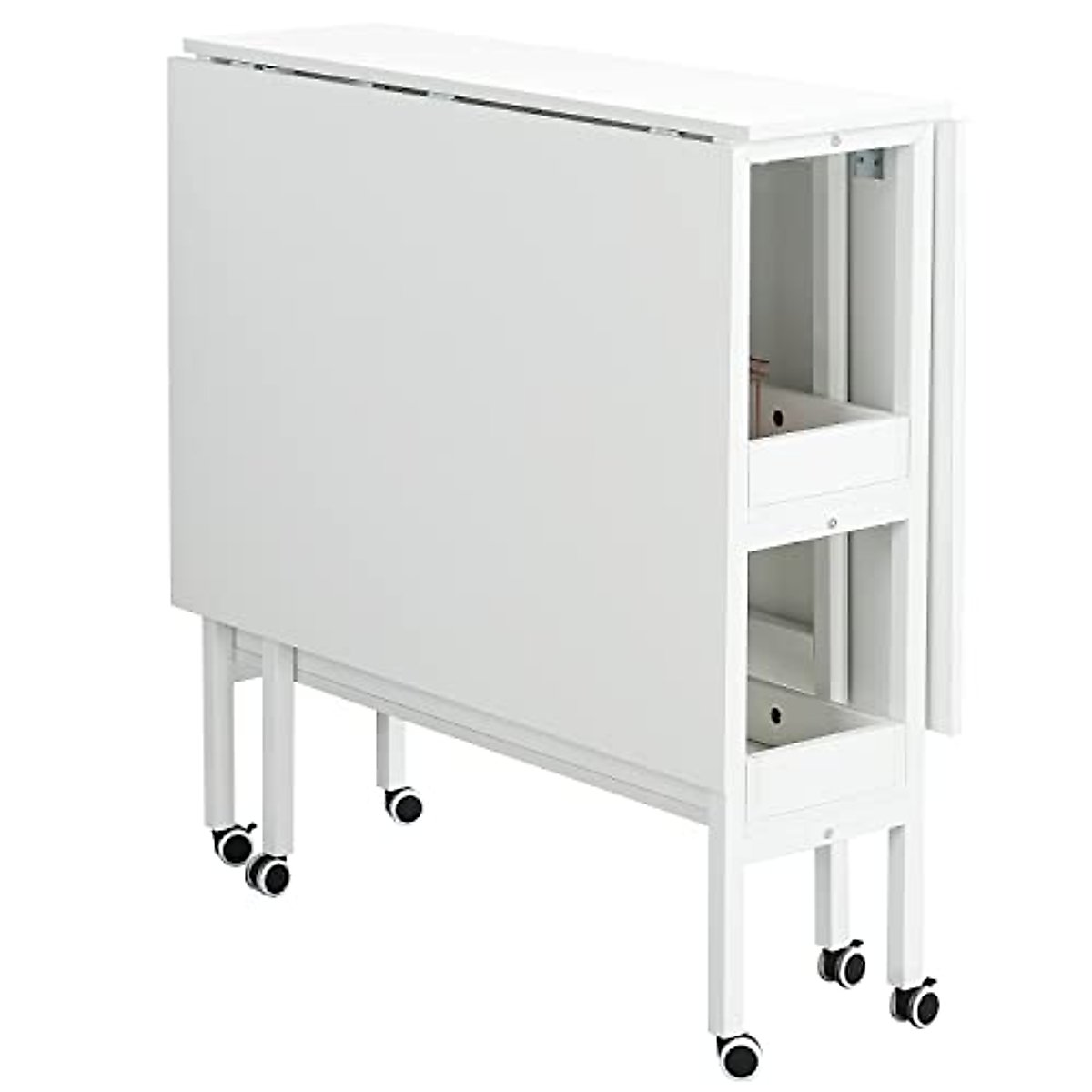 MELLCOM Home Hobby Craft Table with Storage Shelves, Mobile Folding Cutting Table for Large Fabric, Foldable Table for Home Office Sewing Room Craft Room, Fixed Height 35.5in