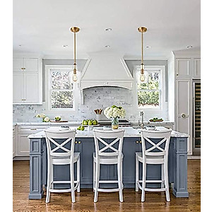 JEENKAE Modern Brass Glass Kitchen Pendant Lighting Rod-Hung Gold Pendant Light, 1-Light-1