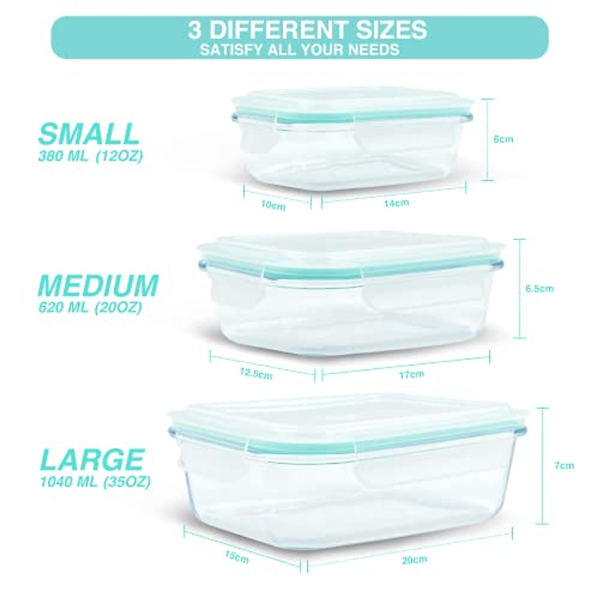 Ehi's Glass Food Storage Containers Set - Meal Prep Container with Locking Lids - 100% Leakproof, BPA-Free & Airtight Portion Control Lunch Containers, Freezer-to-Oven-Safe Food Containers, Set of 3