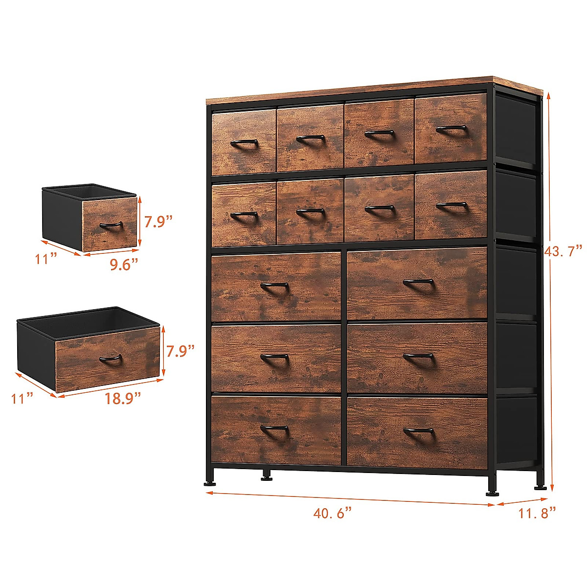LIVEHOM 14 Dresser Drawer for Bedroom, Tall Dresser with Fabric Storage Drawer, Large Dressers & Chest of Drawers for Kid Room, Closet, Living Room, Entryway (Rustic Brown)
