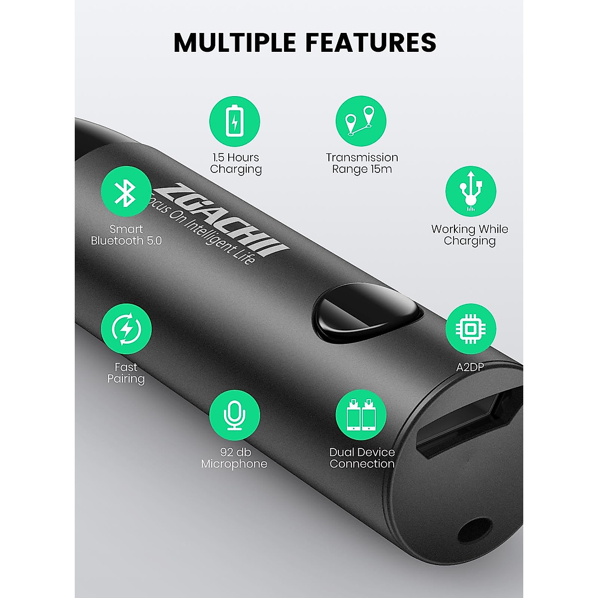 ZOACHII Bluetooth Aux Adapter for Car, Wireless Bluetooth 5.0 Audio Receiver with 3.5mm Jack for Vehicle Truck Home Stereo Speaker Headphone Music Streaming, Handsfree Calling, [1 Piece]