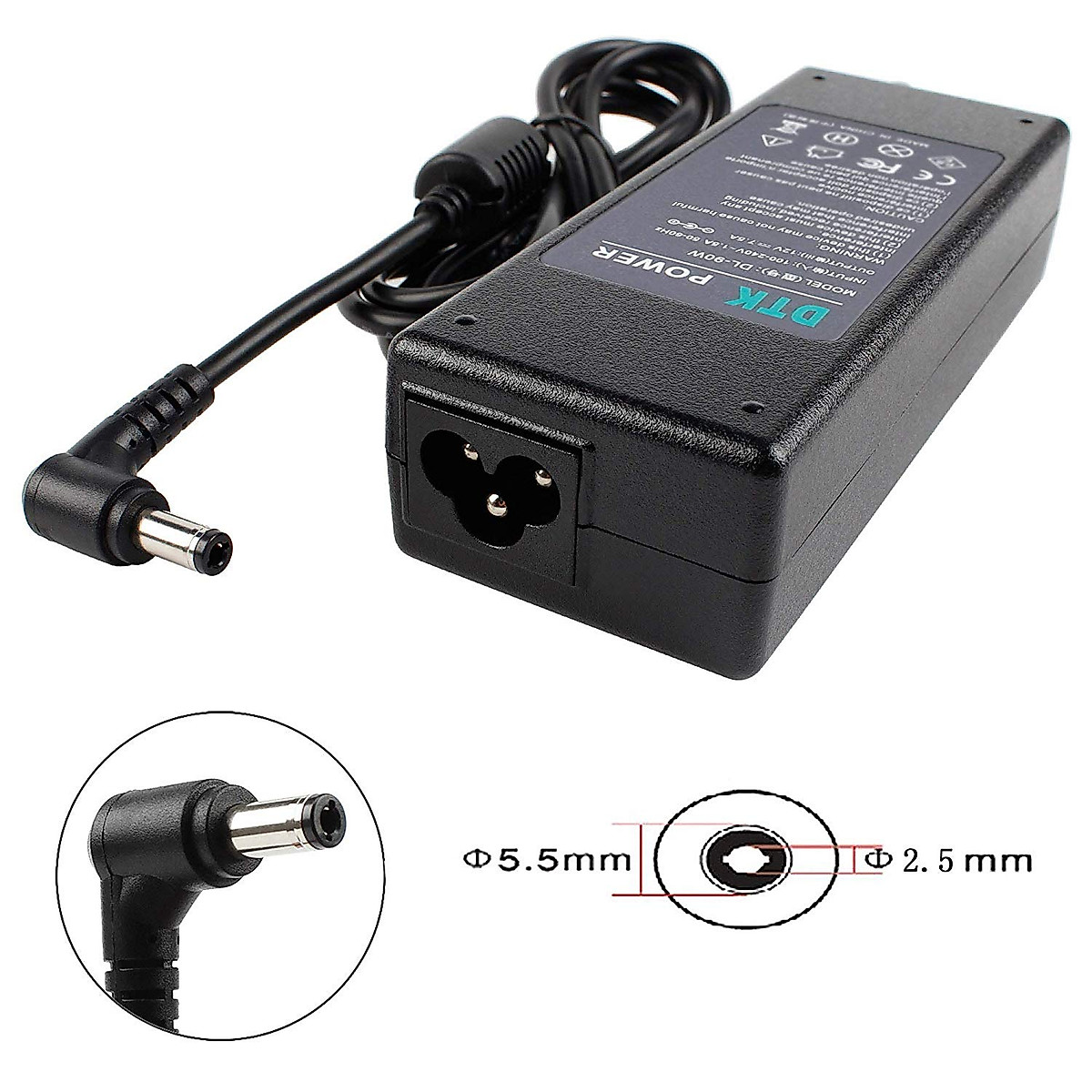 DTK AC Adaptador Cargador Fuente de alimentación Cable de alimentación para monitores LCD TFT, Salida de TV, dvdtvs, y Otros Equipos: 12V 5A 6A 7.5A Tamaño: 5.5mm X 2.5mm