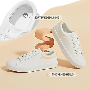 Eydram Women's Synthetic Leather White Tennis Shoes,Lace up White Sneakers,Low Top Fashion Sneakers(White.US9)