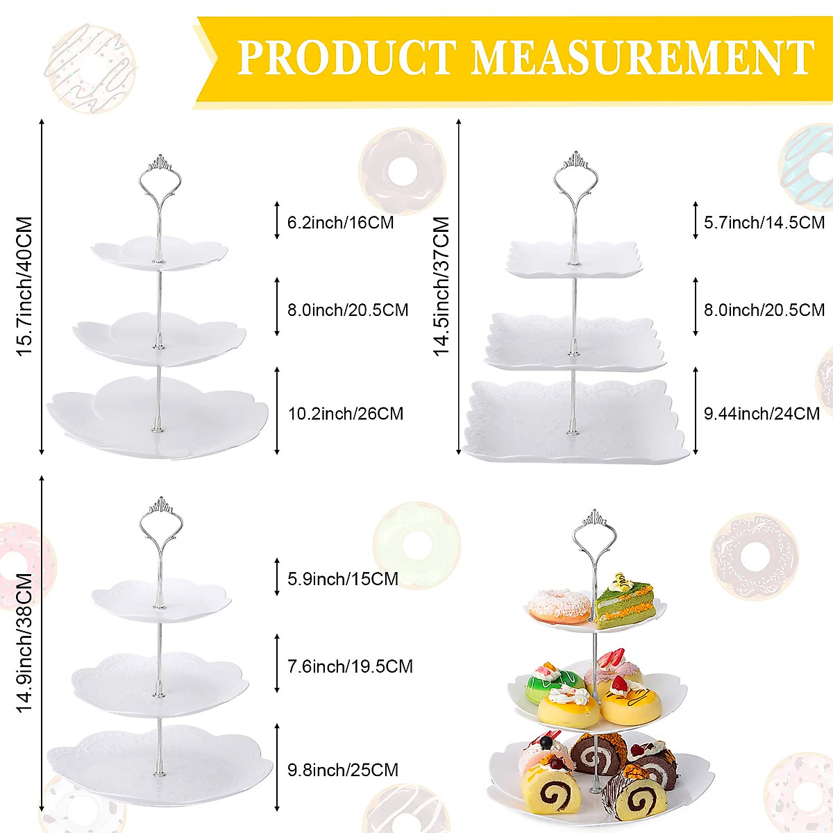 6 Packs Dessert Stand 3 Tiers Plastic Cupcake Stand serving tray Cupcake Display Stand Cookie Trays for Parties Round Flower Square Candy Trays for Display Party and Platters for Home (Silver)