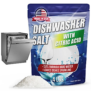 Impresa Dishwasher Salt Water Softener - 5 lbs - Protects From Hard Water Residue and Limescale - Compatible with Bosche, Miele, Thermador, Whirlpool, and More - 100% Pure Coarse Grain Salt