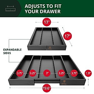 ROYAL CRAFT WOOD Luxury Bamboo Caddy Expandable Drawer and Utensil Organizer, Silverware Holder and Cutlery Tray, 19.6" x17", Black