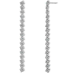 Long Earrings for Women - Rhinestone Earrings Dangling, Silver Dangle Earrings for Women, Silver Tone Chandelier Drop Earrings, Statement Faux Diamond Earrings, Dangly Cubic Zirconia Bridal Earring