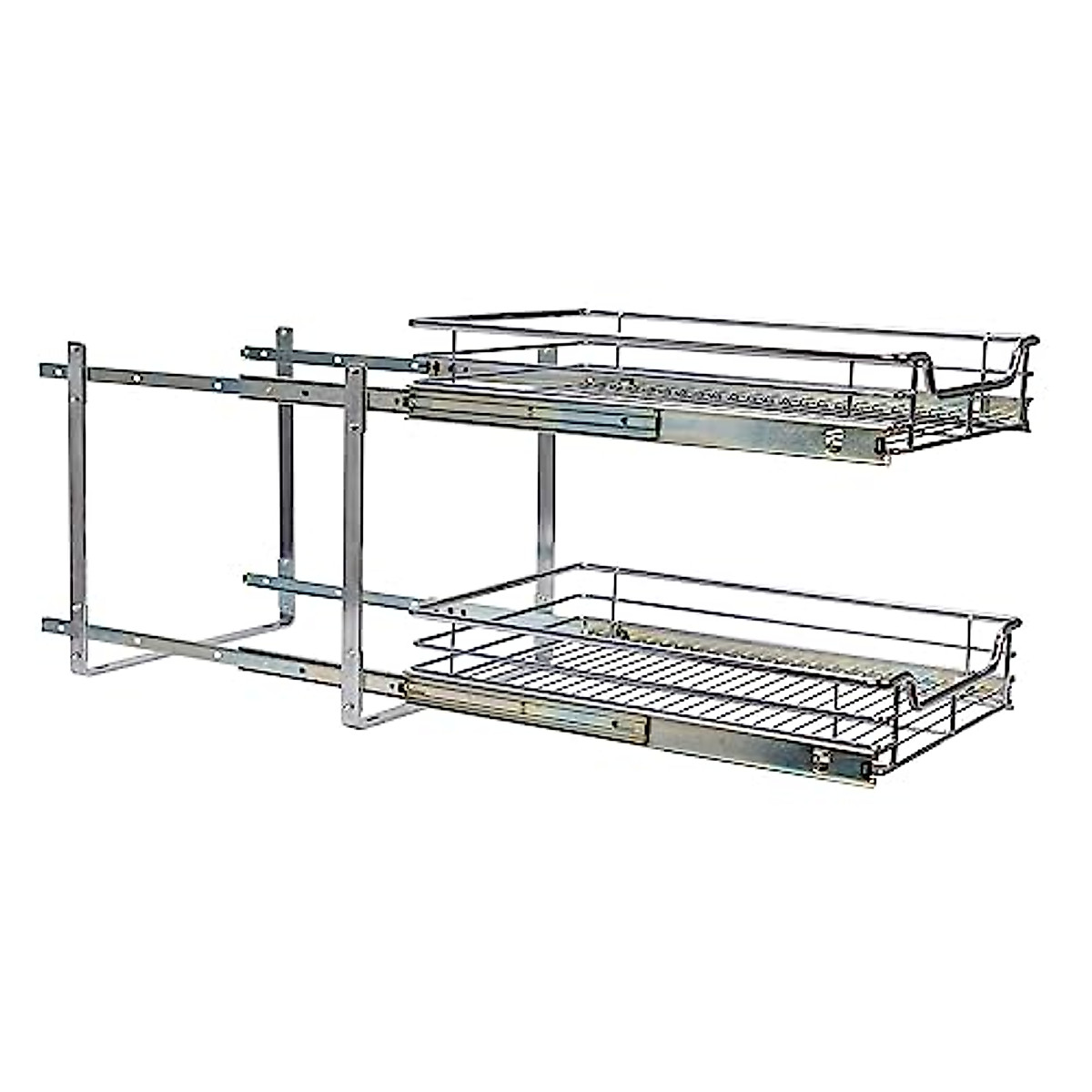 Household Essentials Glidez Slide Out Cabinet Organizer, 14.5” Wide, Durable Chrome-Plated Steel Frame, Dual Baskets and Smooth Glides, Heavy-Duty and Space-Optimizing, Simple Assembly and Installation, Chrome
