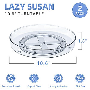 2 Pack | 10.6" SissiJohoy Lazy Susan Turntable Organizer for Kitchen Cabinet Pantry Refrigerator Countertop Dresser, Clear