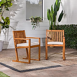 Walker Edison Tahnee Modern Solid Wood Slat-Back Cushioned Patio Dining Chairs, Set of 2, Brown