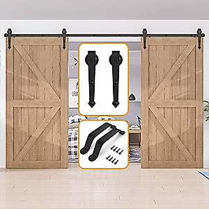 STIALO 6.6 FT Double Door Barn Door Hardware Kit, Sliding Door Hardware for Double Door, Heavy Duty Black Steel Arrow Shape Hanger, Include Track Kit, Floor Guide & Pull Handle