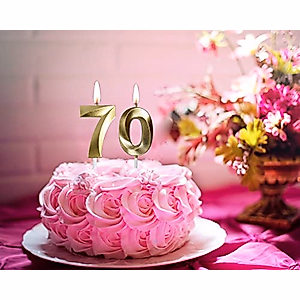 Bailym 70th Birthday Candles,Gold Number 70 Cake Topper for Birthday Decorations Party Decoration