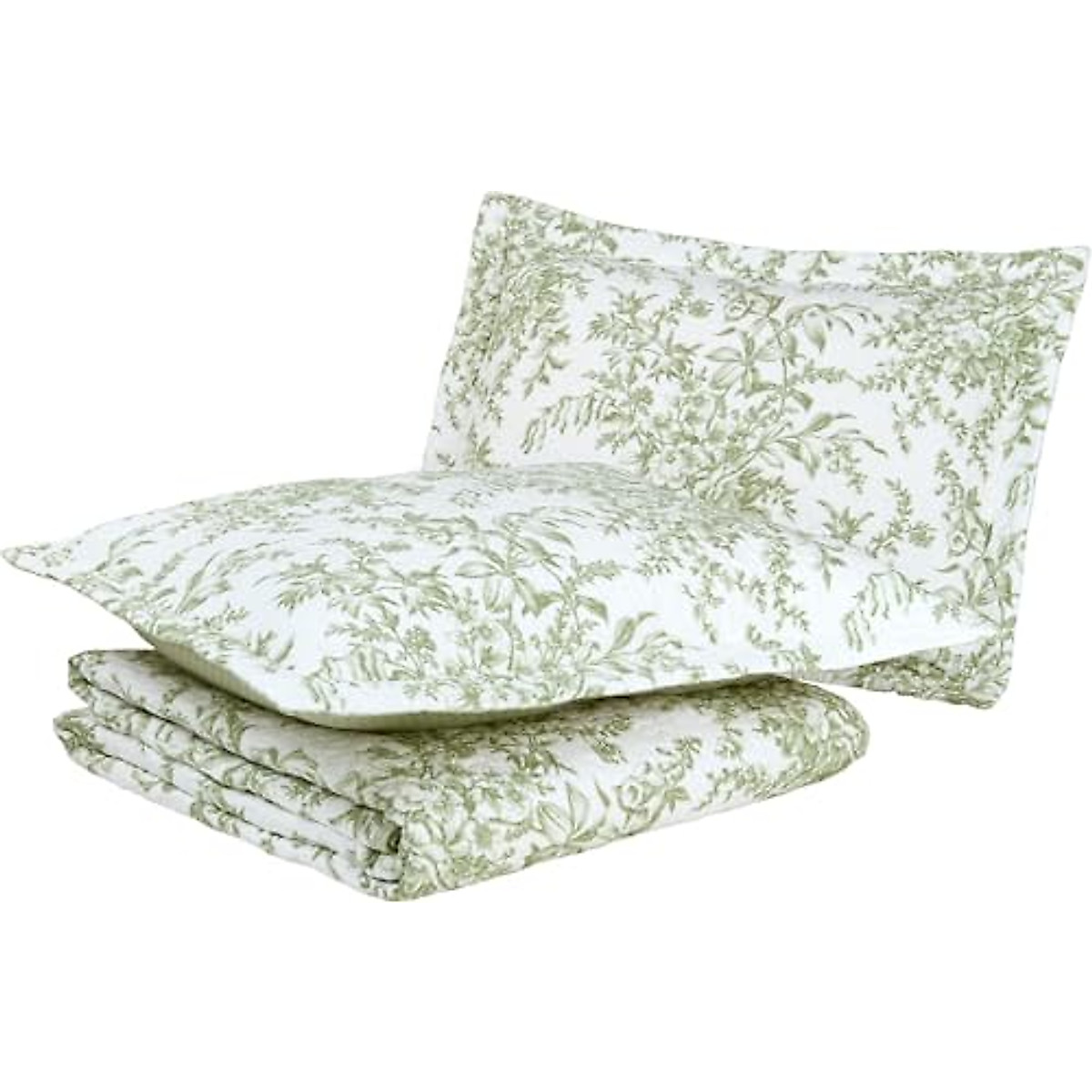 Laura Ashley - Queen Quilt Set, Reversible Cotton Bedding with Matching Shams, Lightweight Home Decor for All Seasons (Bedford Green/Off-White, Queen)