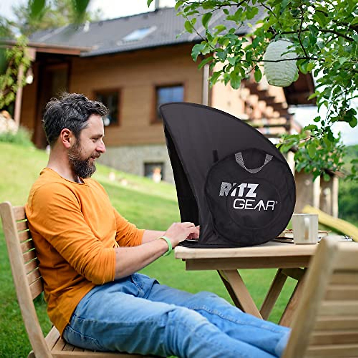 RitzGear Laptop Sun Shade | Portable Compact Anti-Glare Screen Hood, Tent & Carry Case for 17” Computer, Tablet & Smartphone | Light Reflective Shield & Waterproof Privacy Cover for Working Outside