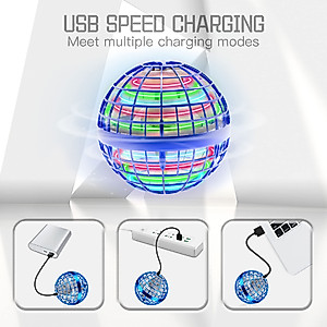 Flying Ball Toy Globe 360°Rotating Hand Controlled Orb Magic Led Lights Controller Mini Drone Boomerang Fly Spinners for Kids Adults Indoor Outdoor (Blue)