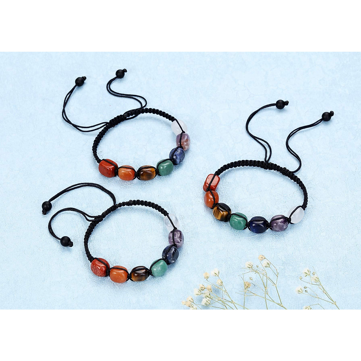 Jovivi 7 Chakra Reiki Healing Crystal Stretch Bracelet Natural Gemstone Energy Balancing Yoga Beads Bracelet Braided Rope for Women