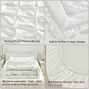 Toddler Bedding Set for Girls 4 Piece white Pinch Pleated Ruffle Fringe Pintuck Toddler Bed Comforter Sheet Set for Kids Bed-in-a-Bag Quilt Crib Set with Comforter,Flat Sheet,Fitted Sheet,Pillowcase