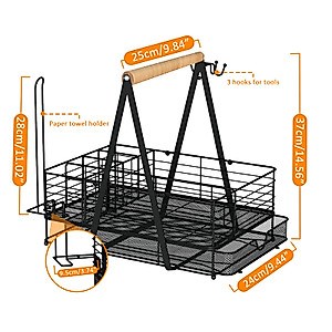 Grill Caddy for Outdoor Grill, Picnic Caddy and Grill Utensil Caddy, Condiment Caddy, BBQ Caddy with Drawer, Adjustable Compartment Storage, Quick Assemble Grill Accessories Storage