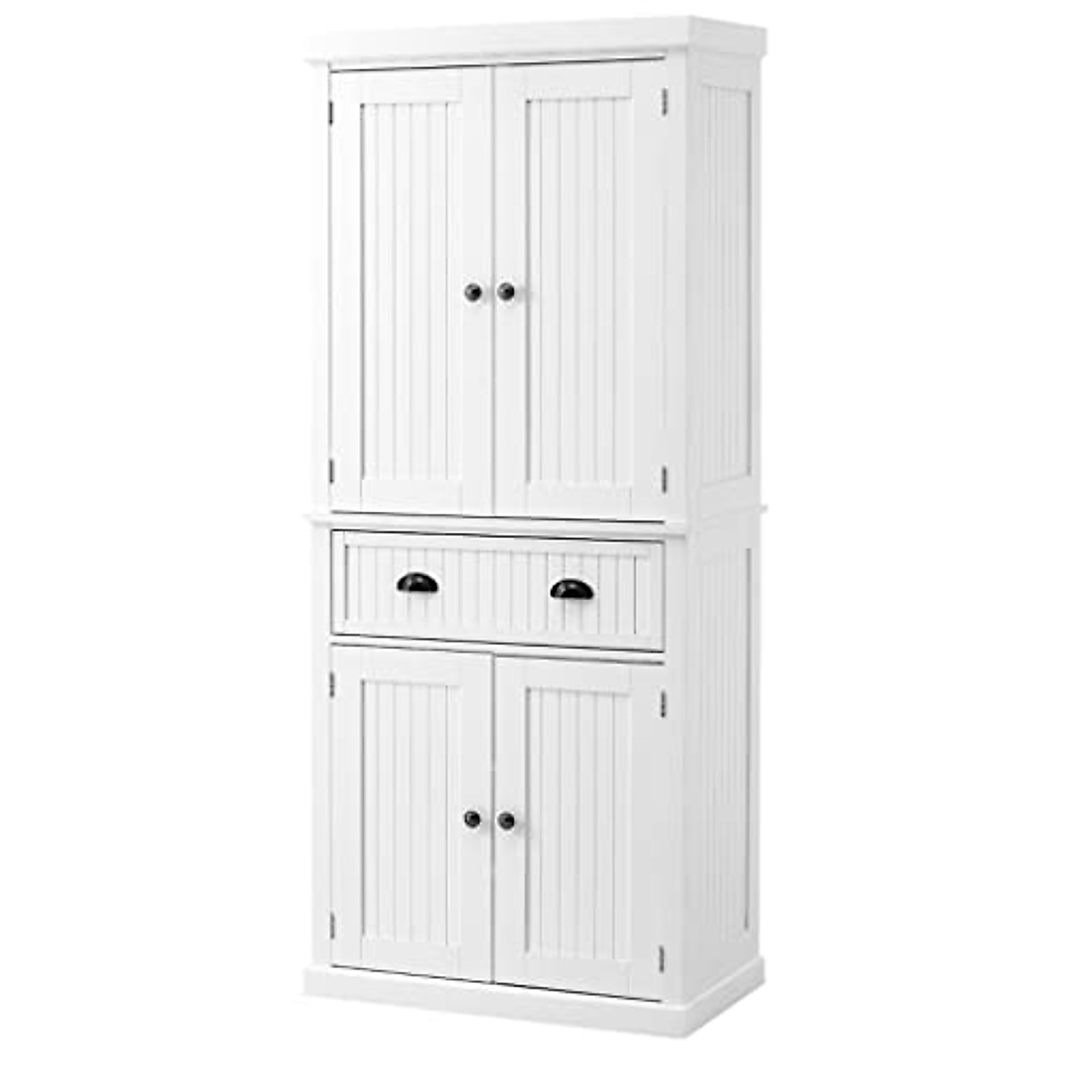 SEASD 72" Sideboard Traditional Freestanding Kitchen Pantry Cabinet Cupboard with Doors and 3 Adjustable Shelves, White