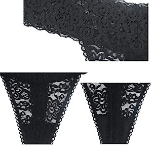Yuamose Pack Of 10 Sexy Lace Women Thong Underwear Hollowed-Out T-Back Low Waist Sexy Cheeky Lingerie See-Through Panties Trim Plus Size