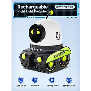 PIKOY Robot Night Light for Kids【12 Films】 Kids Night Light Projector,Bluetooth Music Baby Night Lights for Kids Room, 360° Rotation Rechargable Planets Star Projector Planetarium Projector Lamp