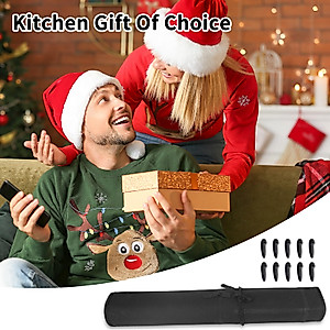 lelezone Knife Roll, Chef Knife Bag, Waxed Canvas Heavy Duty Knife Pouch with 7 Slots, Knife Bags for Chefs Professional with Knife Tip Protectors Tool Storage Roll for Kitchen Travel Camping (Black)