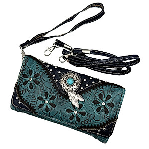 Western Floral Pu Leather Turquoise Concho Women Tote Purse Wallet Turquoise